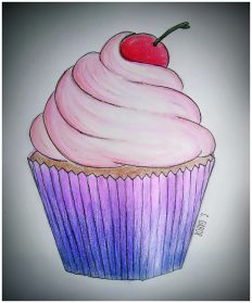 Cup Cake Drawing Sketch - Drawing Skill