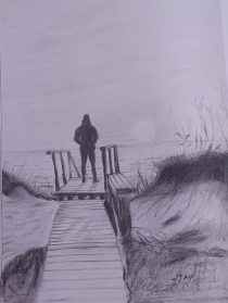 Lonely Man Standing Alone Seaside – Charcoal Pencil Drawing - Drawing Skill
