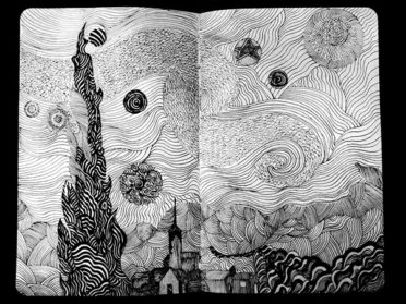 Starry Night Drawing Photo - Drawing Skill